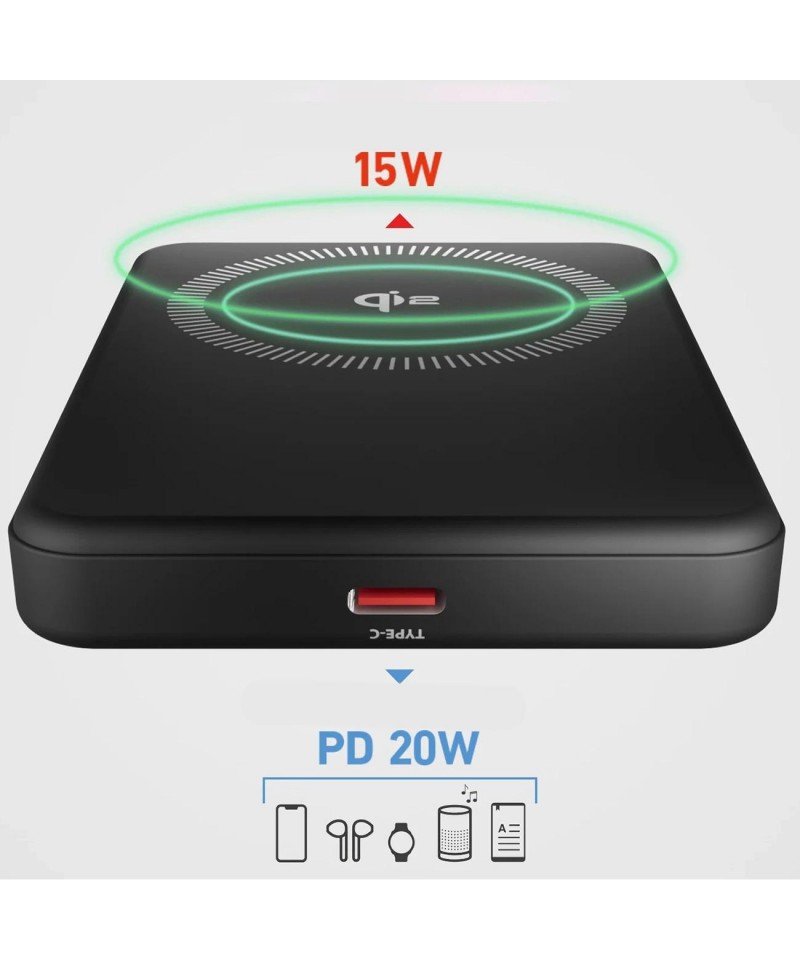 SBS Mag Power Qi2 5000 mAh Powerbank Compatible with MagSafe - Black